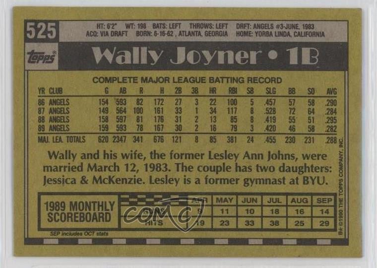 1990 Topps Wally Joyner #525 0b3 | eBay