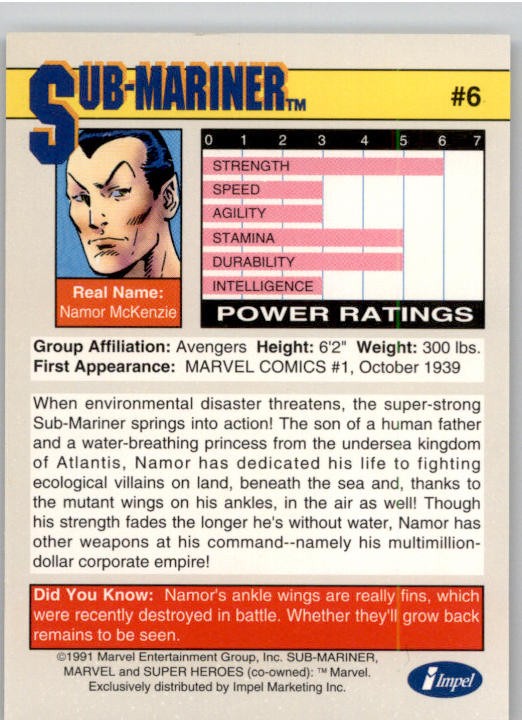 Sub-Mariner #6 1991 Impel Marvel Universe II Card | eBay