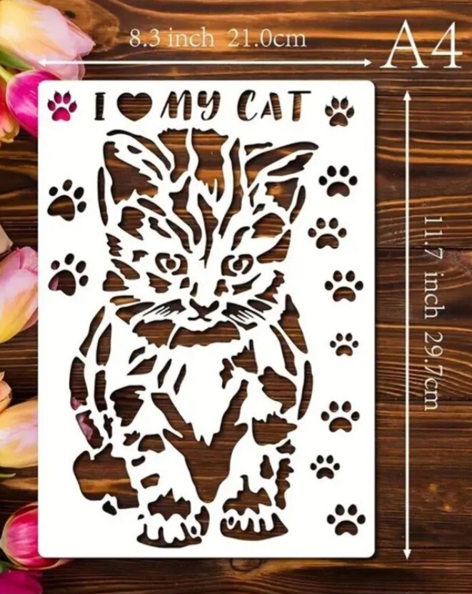 R9 - Cat Stencil - Arts & Crafts Re-Usable Stamping Scrapbooking ...