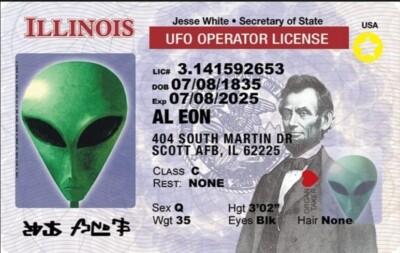 Alien A. Leon UFO Operator's License ID Illinois Made On Metal | eBay