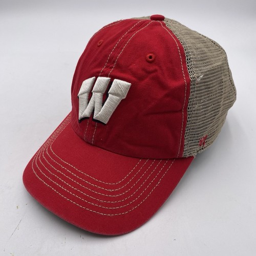Wisconsin Badgers Hat 47 Brand Trucker Snapback mesh Red Tan VGC ...