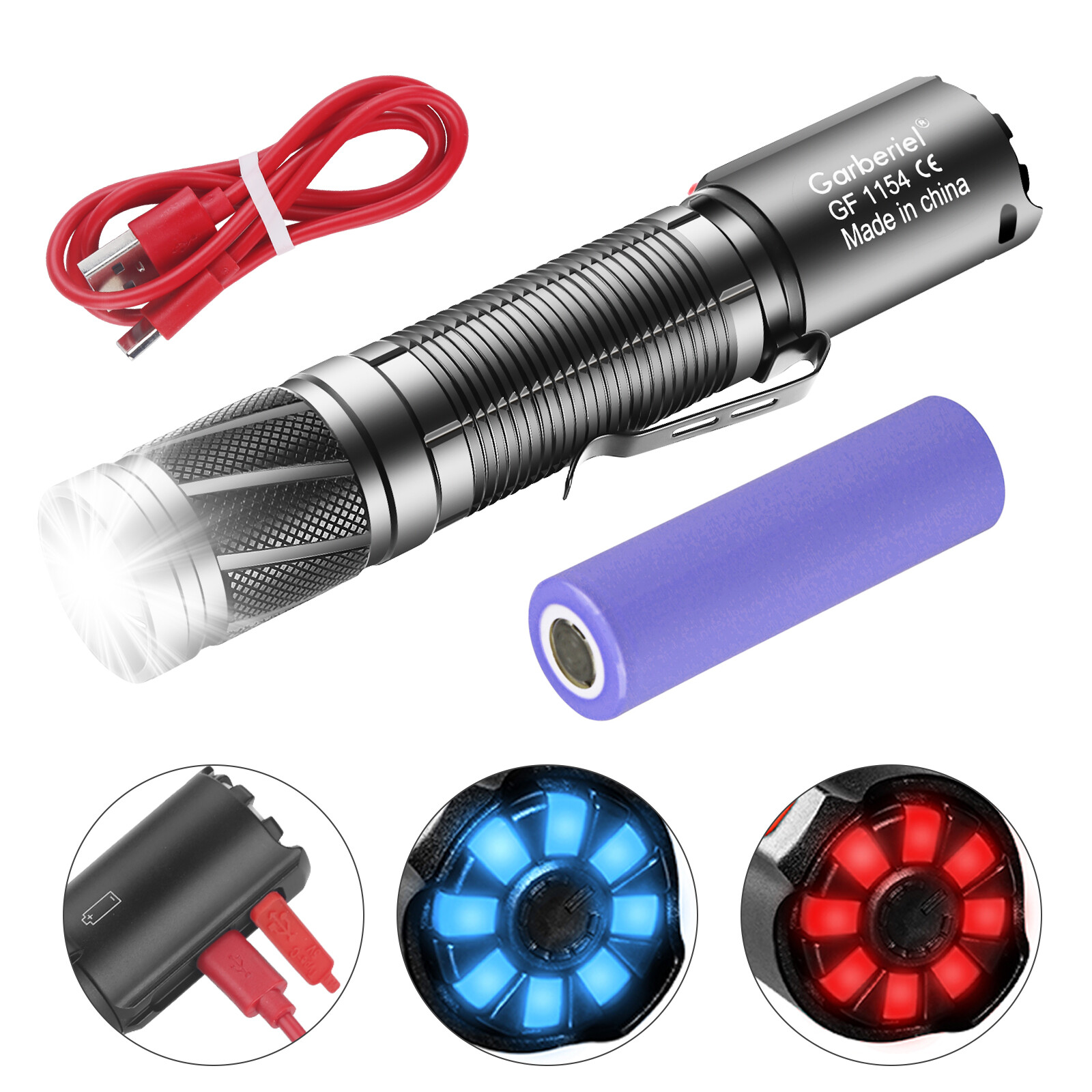 Portable EDC LED Flashlight Rechargeable Tactical Pocket XHP50 Torch ...