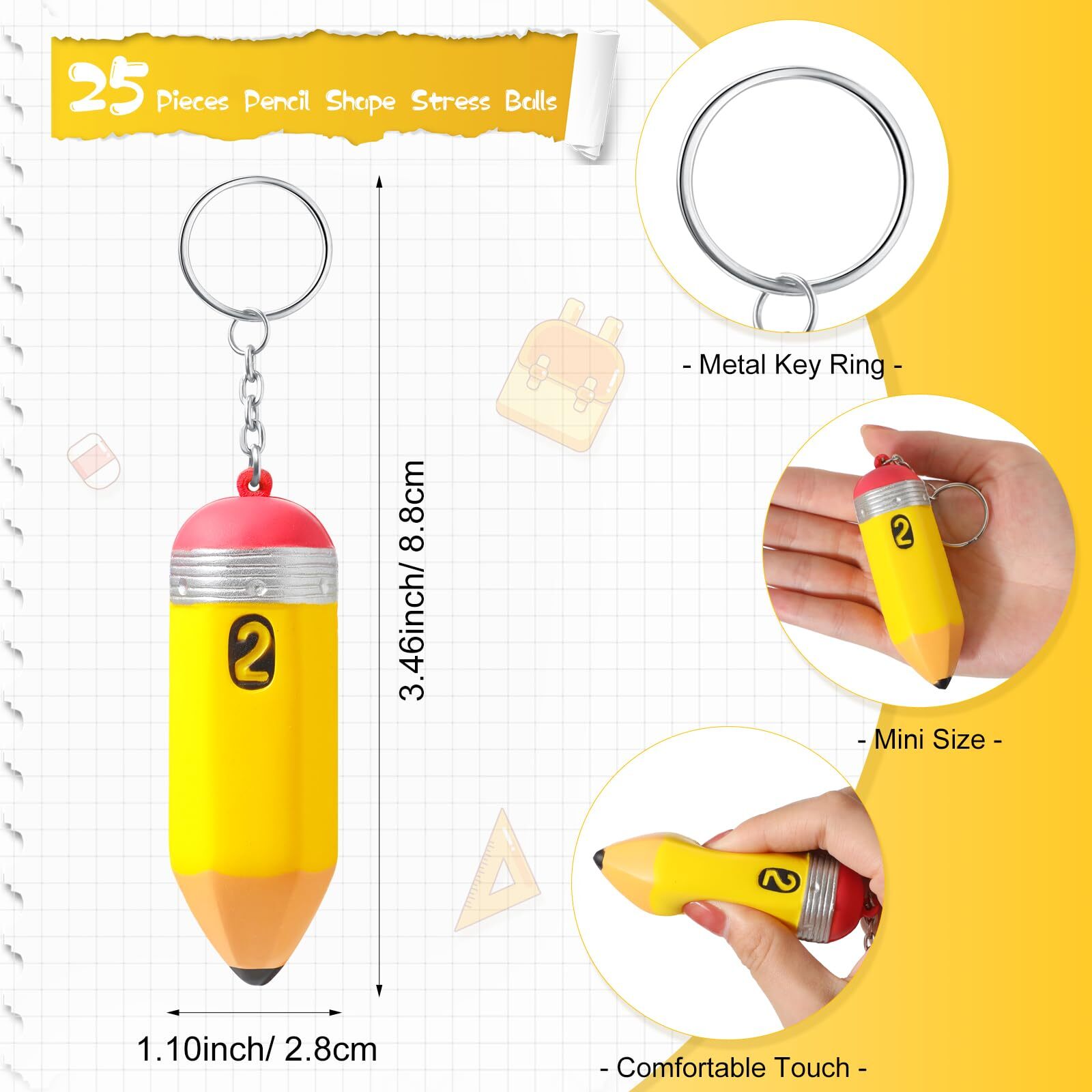 Huquary 25 Pcs Teacher Pencil Keychains Foam Squeeze Back to School ...
