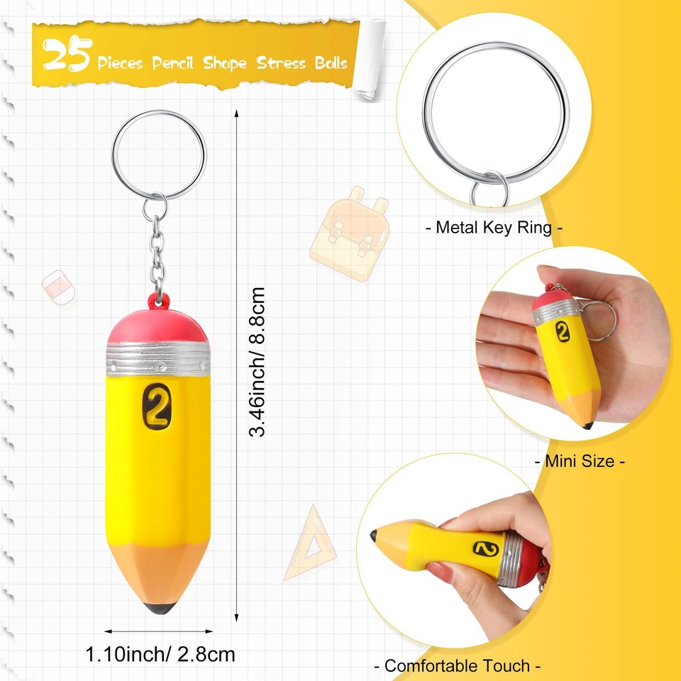 Huquary 25 Pcs Teacher Pencil Keychains Foam Squeeze Back to School ...