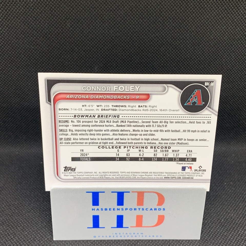 2024 Bowman Draft - Chrome Connor Foley #BDC-50 Fuchsia Lunar Refractor /199... | eBay
