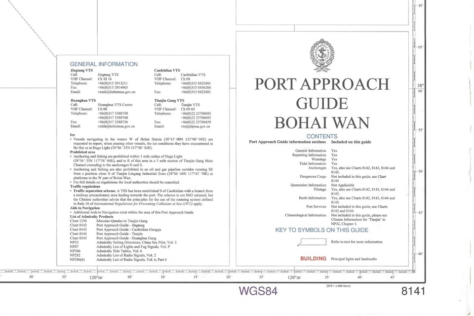 8141 Port Approach Guide Bohai Wan Chart Map Maritime Marine Nautical ...