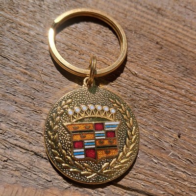 Vintage NEW Cadillac Crest Gold Plated Emblem Pendant Keychain Bangor ...