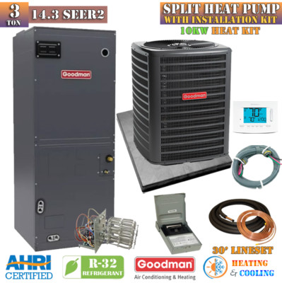 Goodman R32 3 Ton Heat Pump & Air handler System 14.3 SEER2 + Install ...