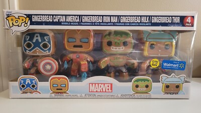 Funko POP! Marvel Gingerbread Walmart 4 Pack-Capt. America, Iron Man ...
