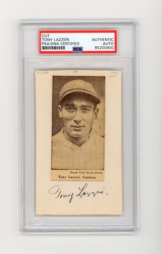 Tony Lazzeri Signed PSA/DNA COA Index Card w/ Cut Photo Auto ...