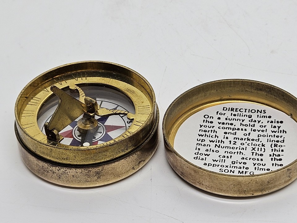 Vintage Son Mfg. Co. New York USA Brass Cased Navigational 'SUN' Pocket ...