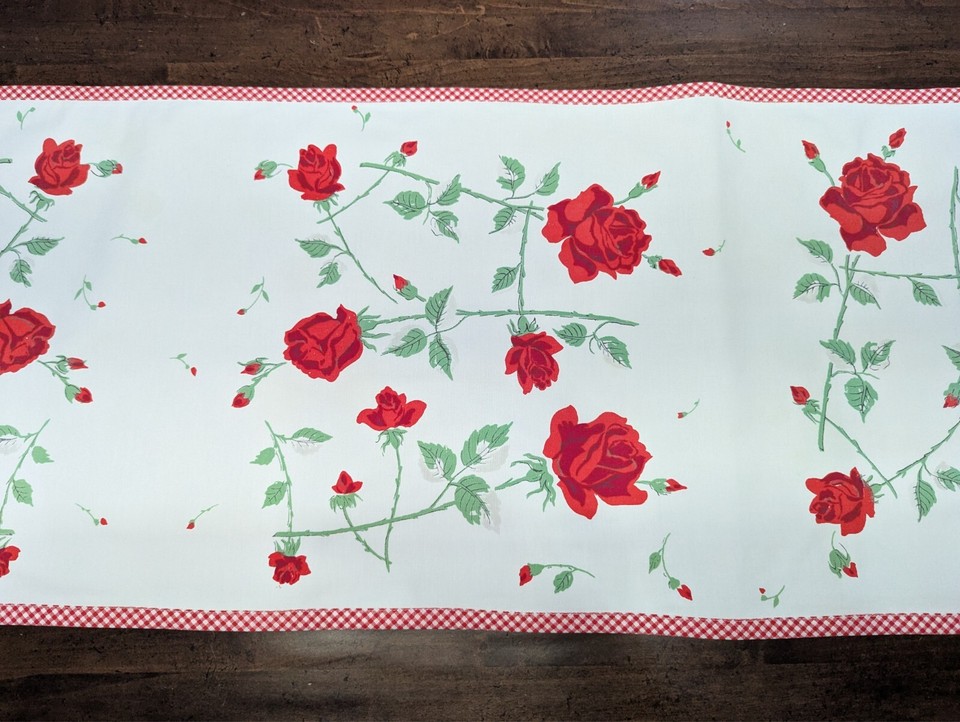 60.5"x 15.5"Lined TABLE RUNNER hm w/VTG-USA White TABLECLOTH w/RED ...