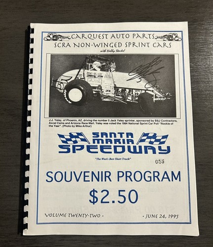 1995 SCRA USAC CRA Sprint Car Racing Program JJ Yeley Autographed Indy ...
