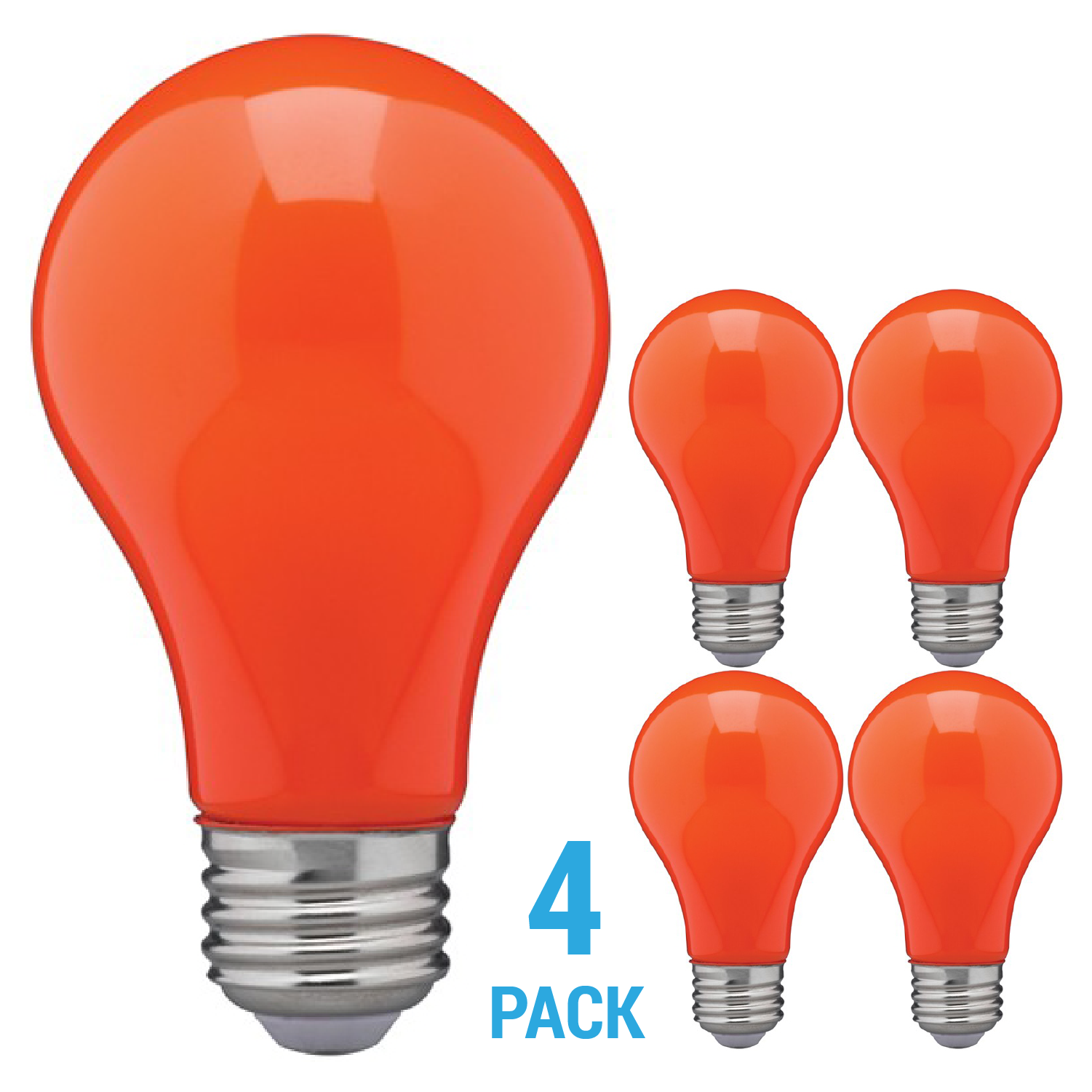 4 Pack CERAMIC ORANGE LED Bulb A19 Medium E26 8W 60 Watt Equivalent ...