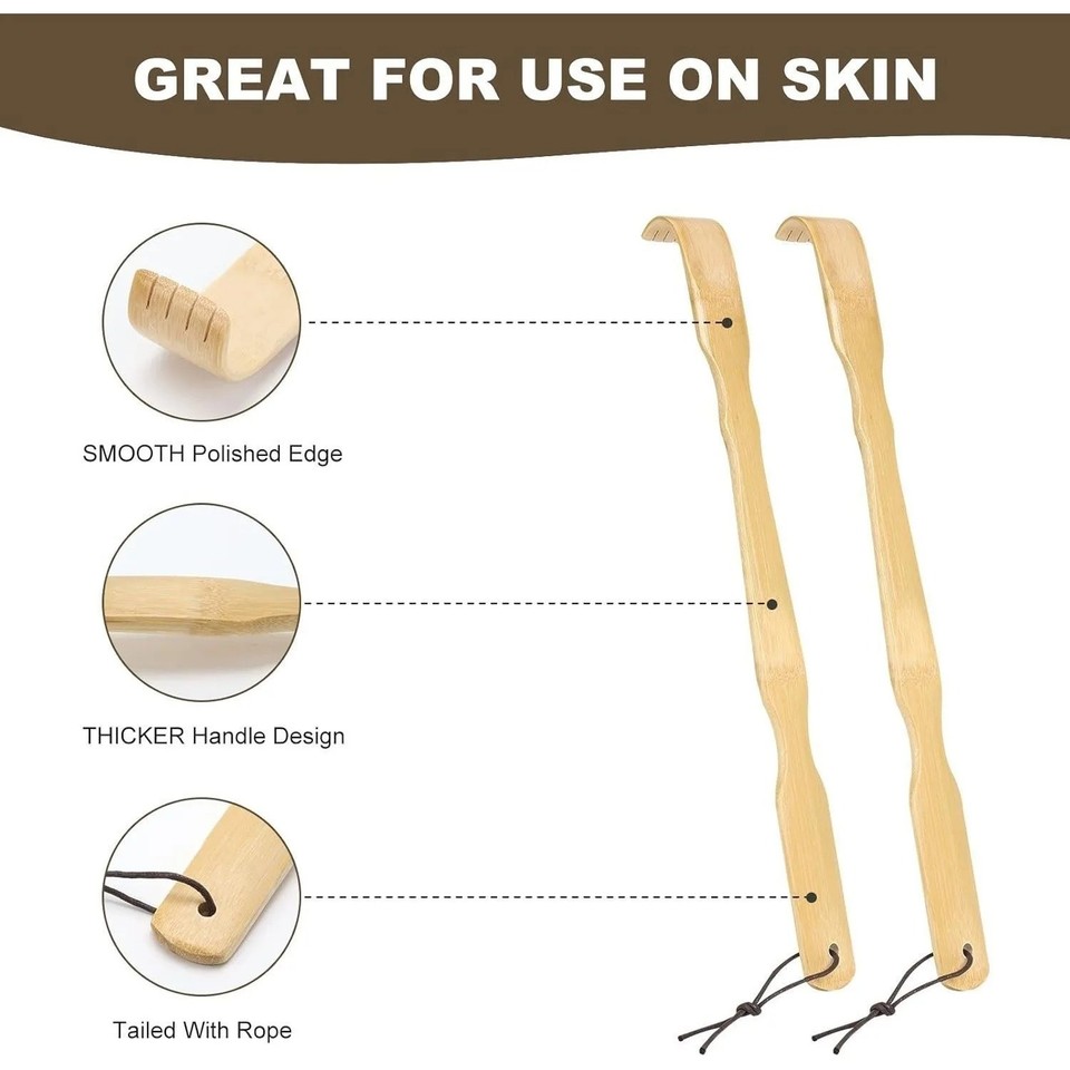 3pcs Long Handle Back Scratcher Natural Bamboo Pick Itch Relief ...