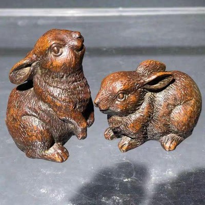 Copper Rabbit Pair Lucky Charm Tea Stand Decor 4.3cm & 5.9cm Height | eBay