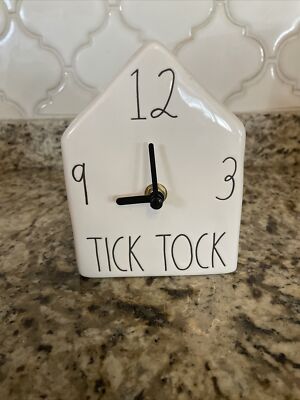 Rae Dunn TICK TOCK Birdhouse Shaped Clock mantle shelf desk NWT white ...