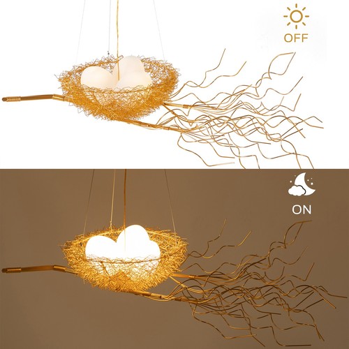 Modern Bird Nest Hanging Ceiling Light Living Room Gold Chandelier ...