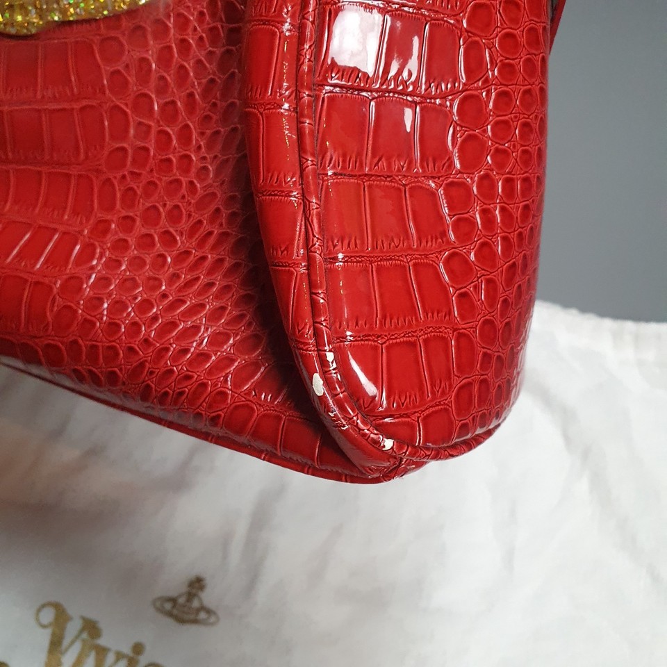 Vivienne Westwood Croc Bag Shoulder Handbag Red Glitter Orb Gold Tote ...