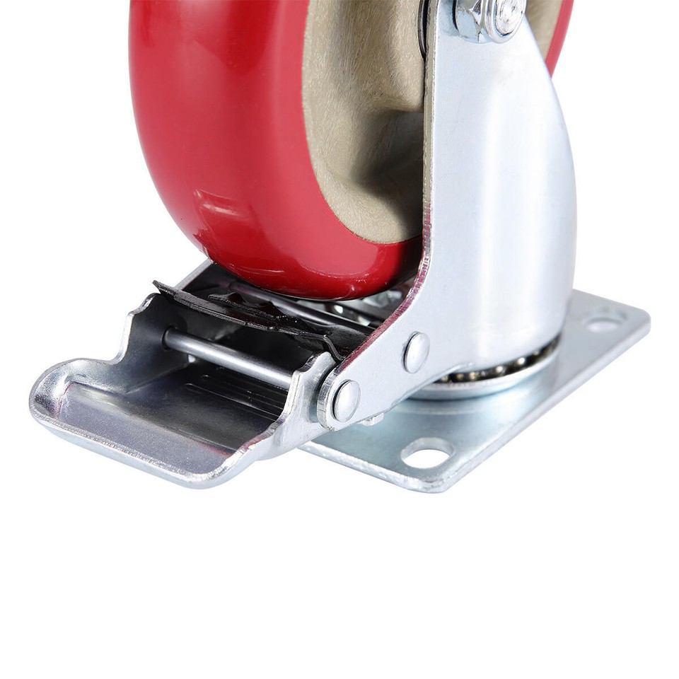 8 PACK Heavy Duty 5 Inch Caster Polyurethane Wheels w/ Brake Swivel Top ...