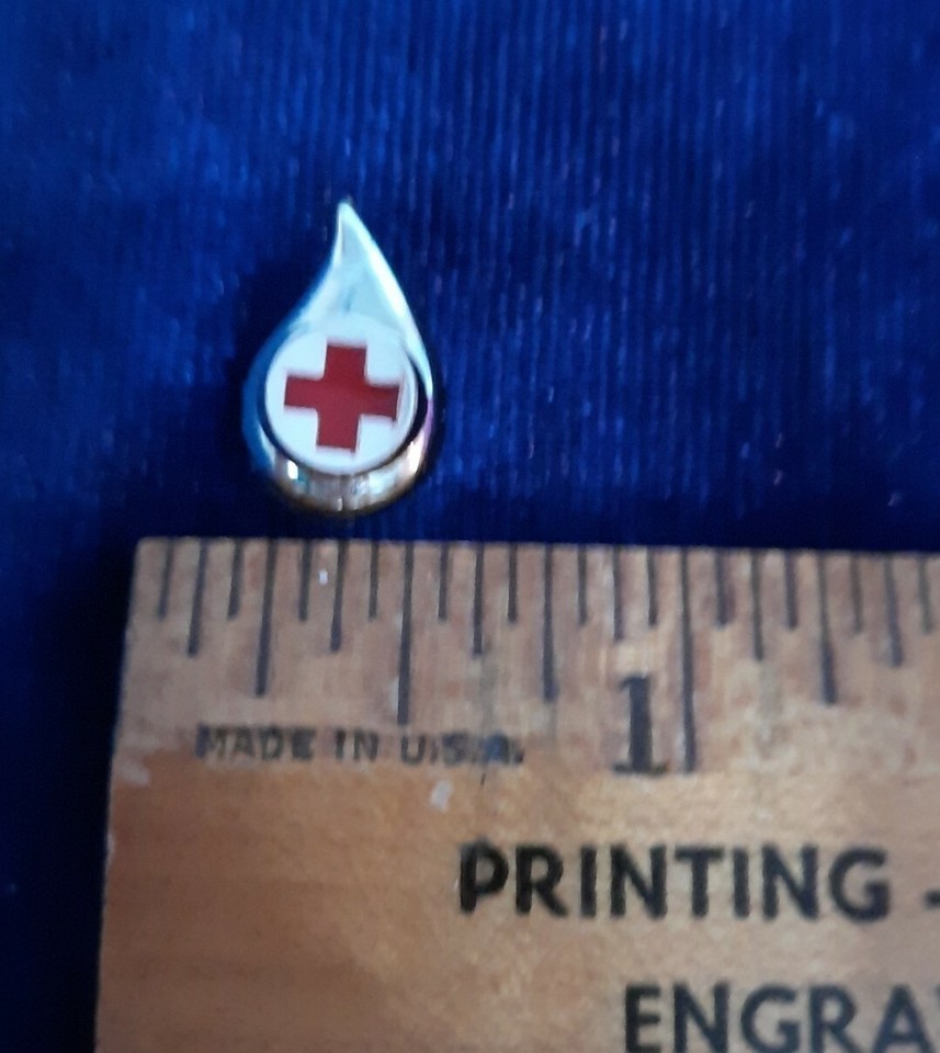 Vintage Red Cross Blood Donor Pin Gold Tone Enamel Blood Drop Marked KK ...