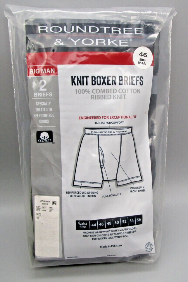 ROUNDTREE & YORKE~46~Men's Big Man 2 Pair Black 100% Cotton Knit Boxer ...