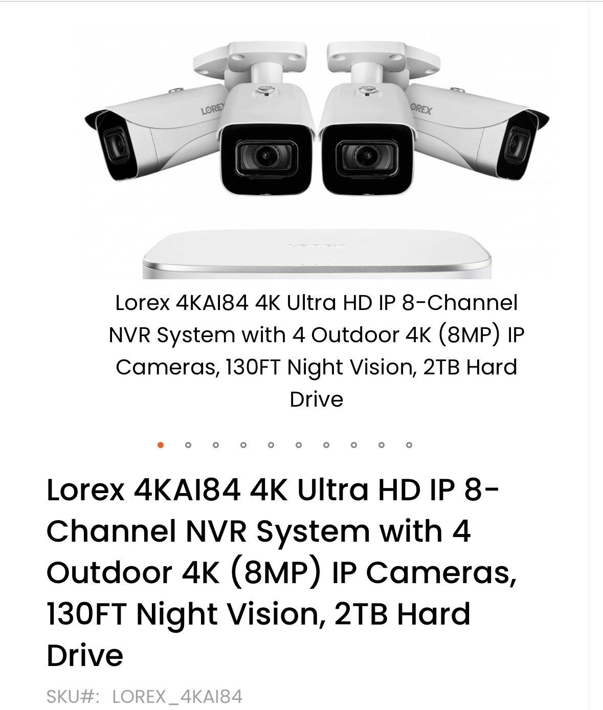 Lorex 4K Ultra HD IP 8-Channel NVR System with 4 Outdoor 4K IP Cameras ...