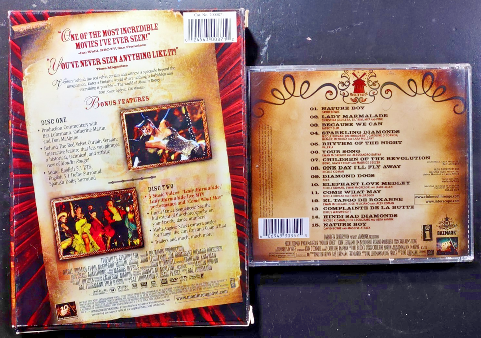 Moulin Rouge DVD (2 Disc Set) & Soundtrack CD Movie & Music Nicole ...