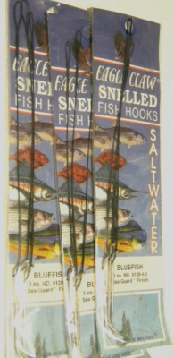 3 3Pk Eagle Claw Snelled Fish Hooks Bluefish 3/0 Sea Guard Finish 8 ...