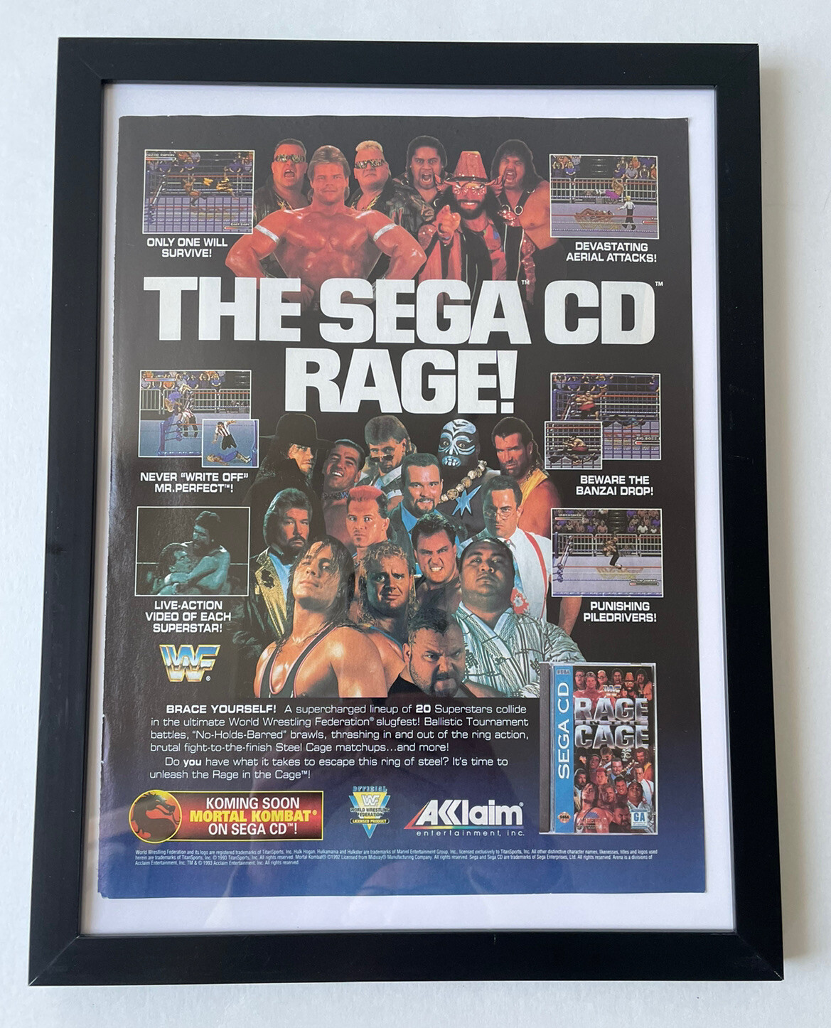 Vintage 1993 WWF Rage Cage SEGA CD Framed Print Ad Display Poster 9x12 ...