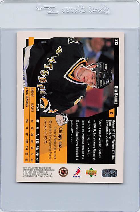 1997/98 Collector's Choice #212 Stu Barnes Penguins Signed Auto *G6910 ...