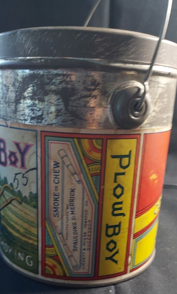 1940 Tobacco Tin Plow Boy Chewing Smoking Color Label Bail Handle ...