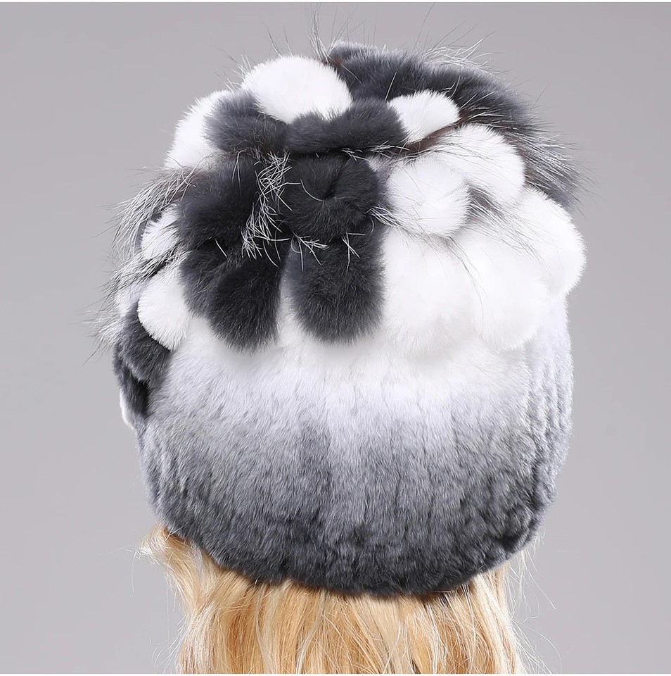 Real Rex Rabbit Fox Farm Fur Women Knitting Hat Winter Beanies Cap Caps ...
