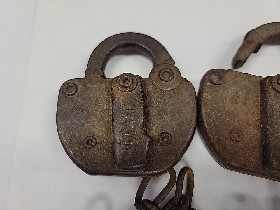 Vintage Adlake Railroad Switch Locks with Chain 2 Open Lock One Closed ...