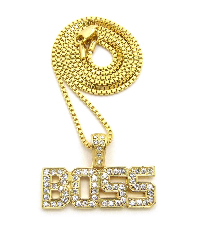 NEW BOSS PENDANT & 24" BOX/CUBAN/ROPE CHAIN HIP HOP NECKLACE - XTP78G ...