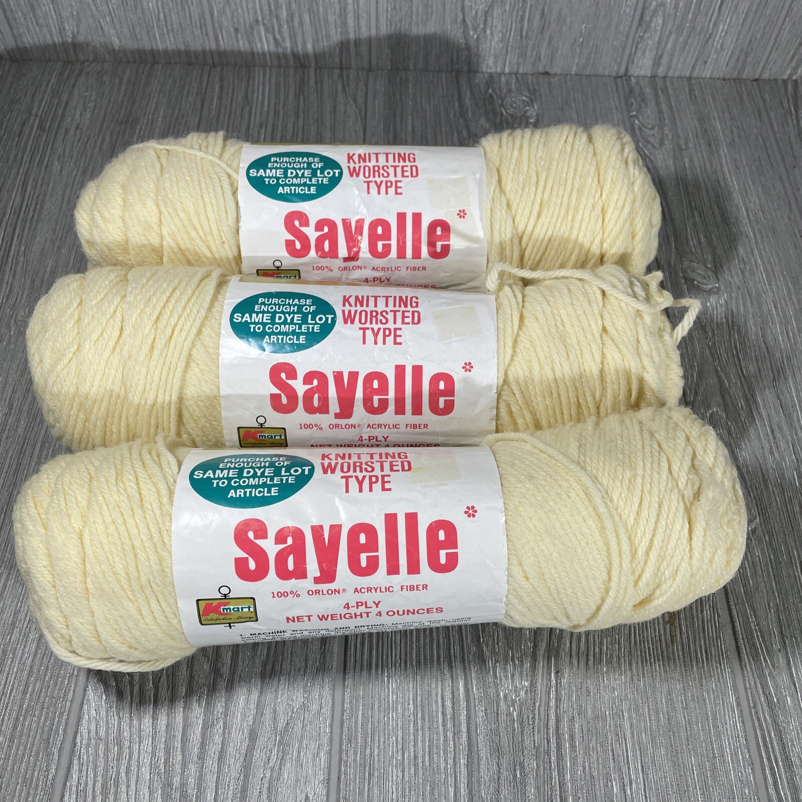 Lot of 3 Vintage Worsted Sayelle Yarn Skeins Off-White 4ply Kmart NOS ...