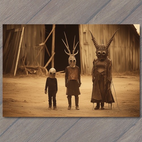 11x17" Weird Creepy Vibe Wild Masks Family Cult Strange Unusual Farm ...