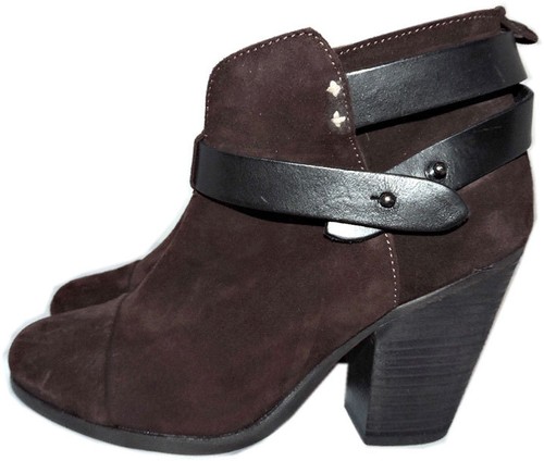 $495 Rag & Bone HARROW Brown Buckle Boots Ankle Booties Black Trim ...