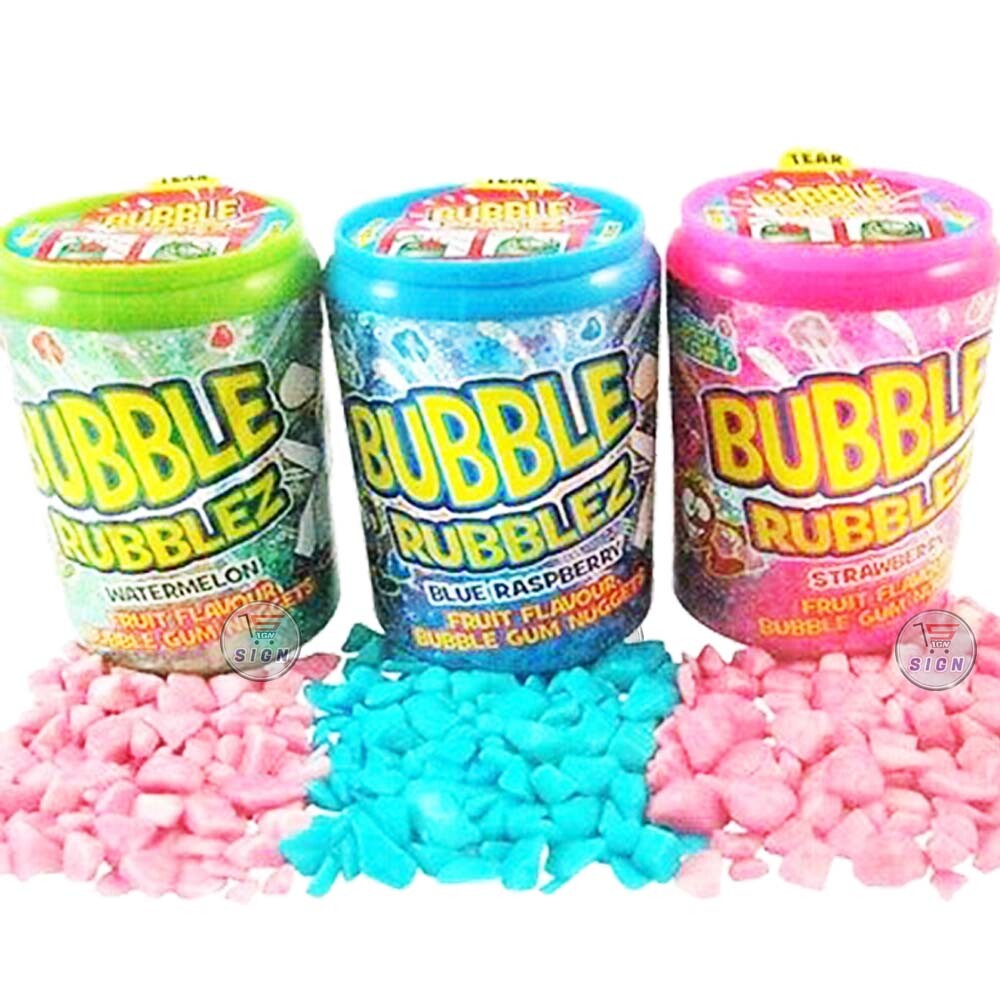 CRAZY CANDY FACTORY BUBBLE RUBBLEZ FRUIT FLAVOUR BUBBLEGUM NUGGETS 60g ...
