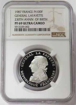 1987 PALLADIUM FRANCE 100 FRANCS LAFAYETTE COIN NGC PROOF 69 ULTRA ...