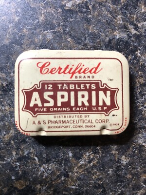 Open Box 1939 Certified Brand Aspirin 12 Tablet Pocket Pill Tin Antique ...