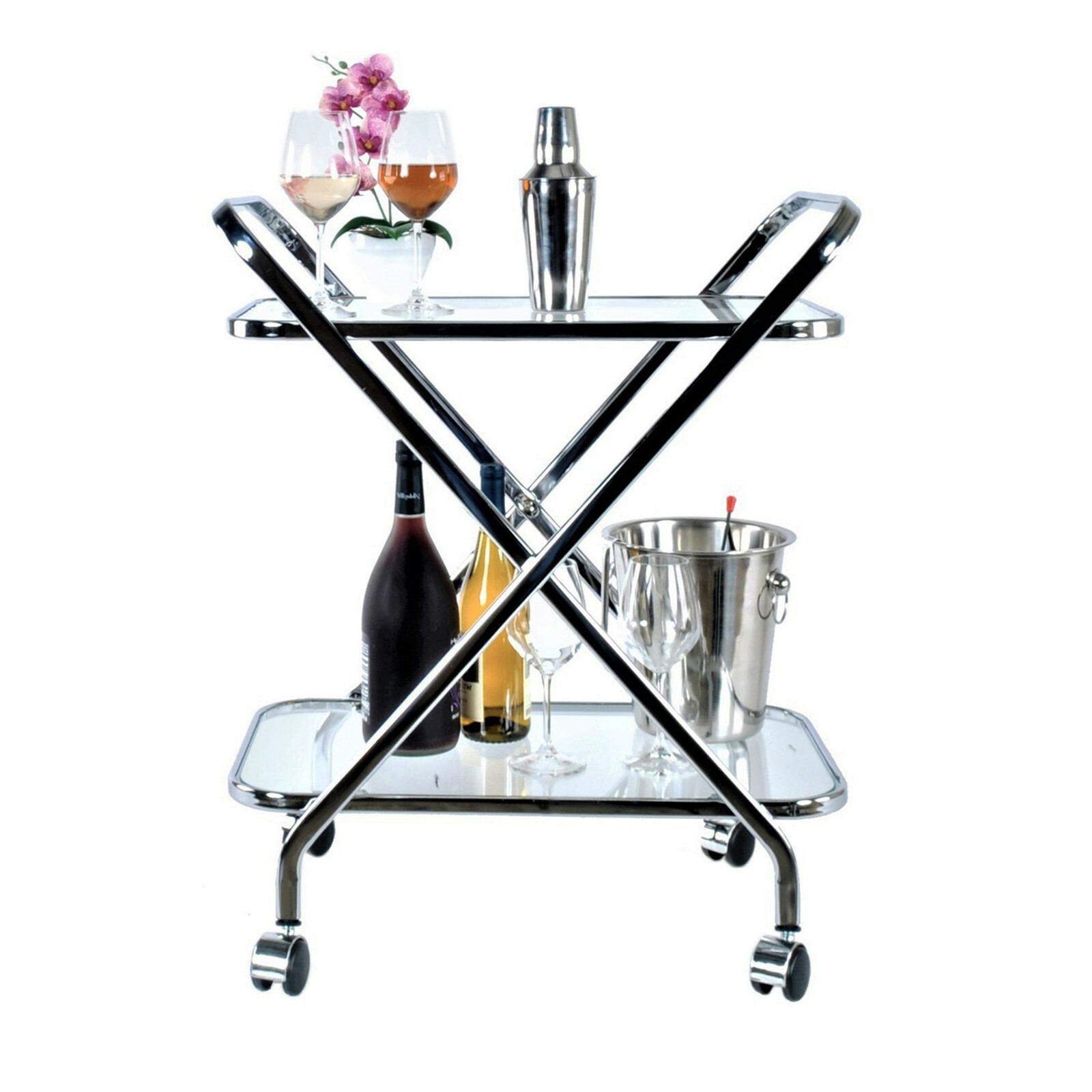 Serving Tray Table Bar Cart Trolley On Wheels Movable Table Bar Cart ...