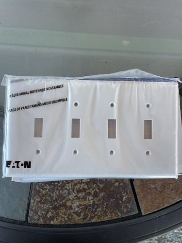 Eaton White 4-Gang UNBREAKABLE Nylon Toggle Switch Wallplate Cover PJ4W ...