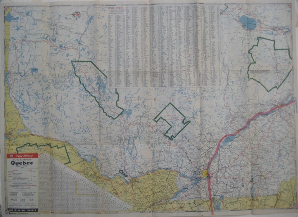 1950 IMPERIAL OIL ESSO Road Map QUEBEC Hotel Frontenac Citadel Montreal ...