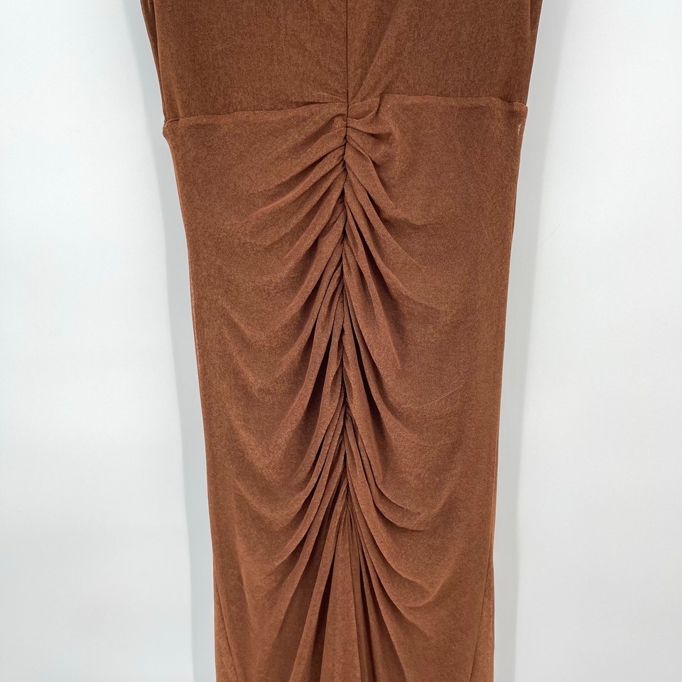 Lovers and Friends | Ellie Maxi Dress in Brown Ruffle Front Knit Boat ...