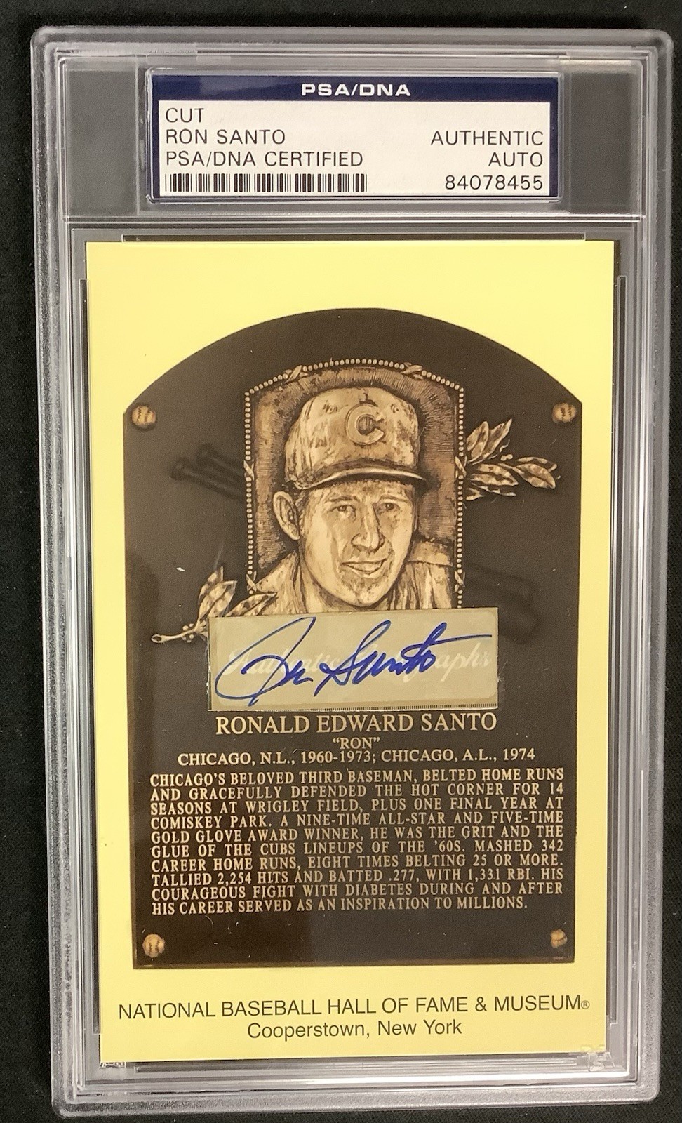 Ron Santo Signed Plaque Yellow Postcard Baseball HOF Cubs Cut Autograph ...