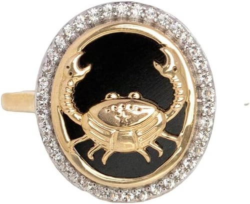 CANCER ZODIAC SUN SIGN CUBIC ZIRCON GEMSTONE 925 SILVER BLACK ENAMEL ...