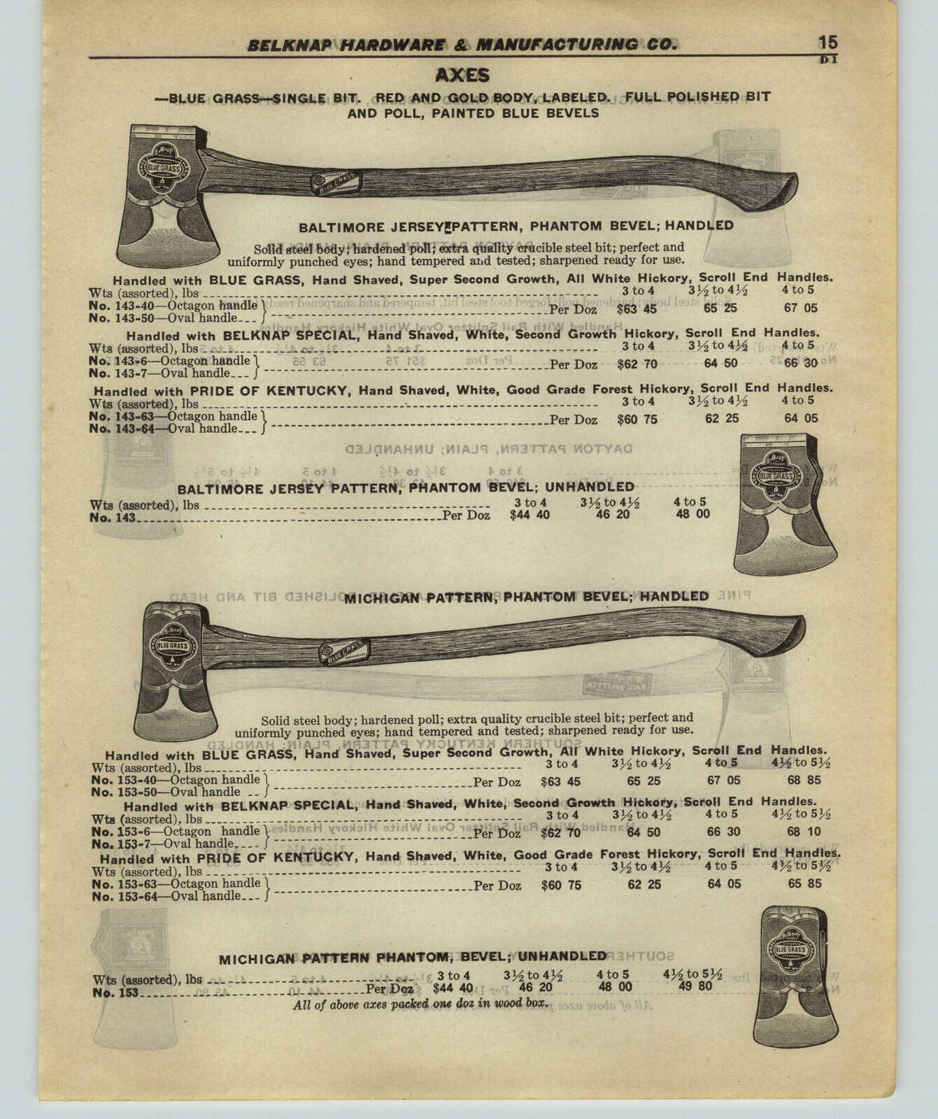1927 PAPER AD Blue Grass Axe Axes Baltimore Michigan Pine Knot Dayton ...