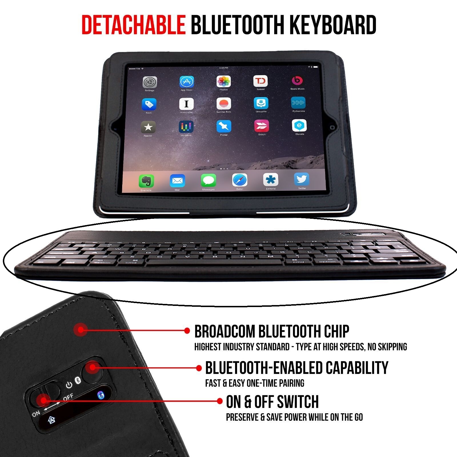 Apatronix KX130 Bluetooth Wireless Rechargable Keyboard for iPad Pro 9. ...