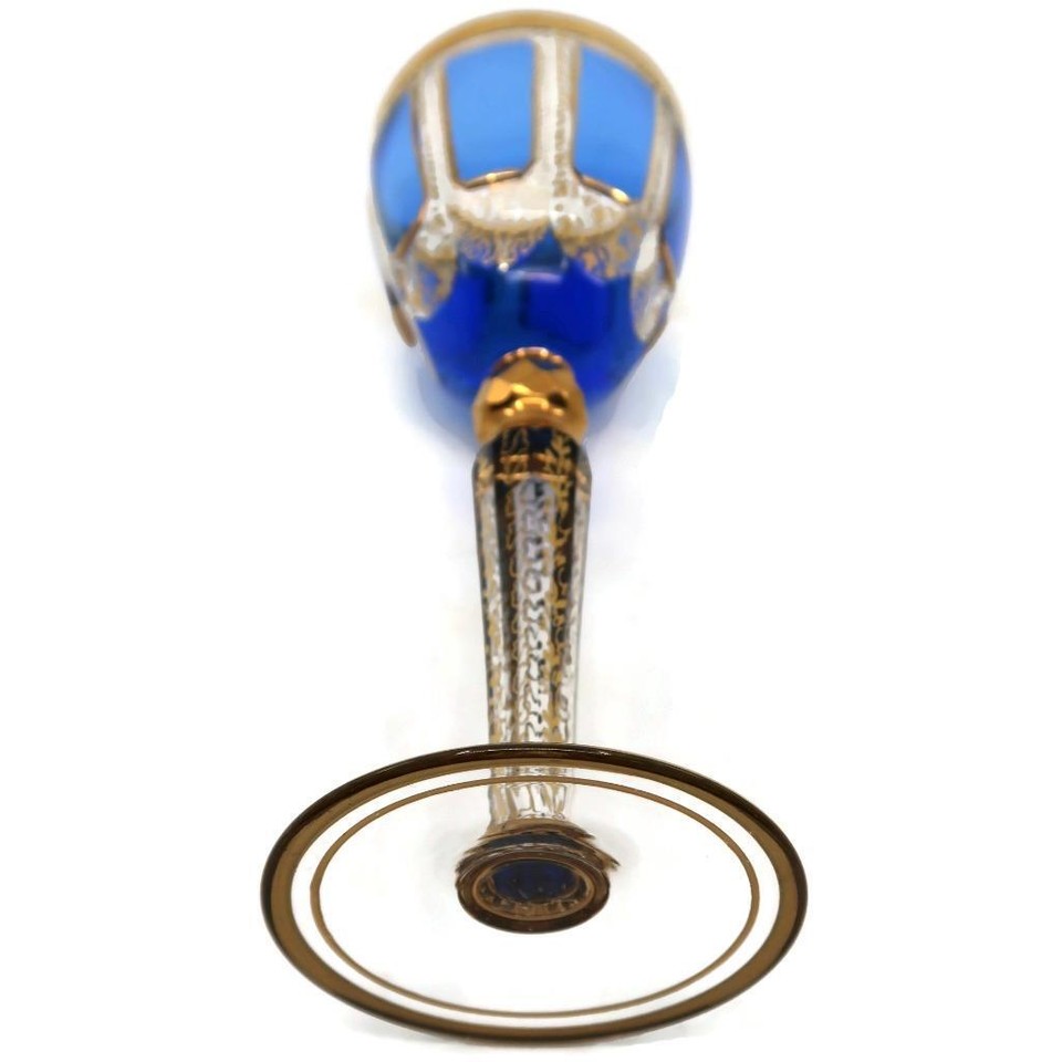 Antique Bohemian Moser Cobalt Blue CABOCHON Wine Glass, 7 7/8", Gold ...
